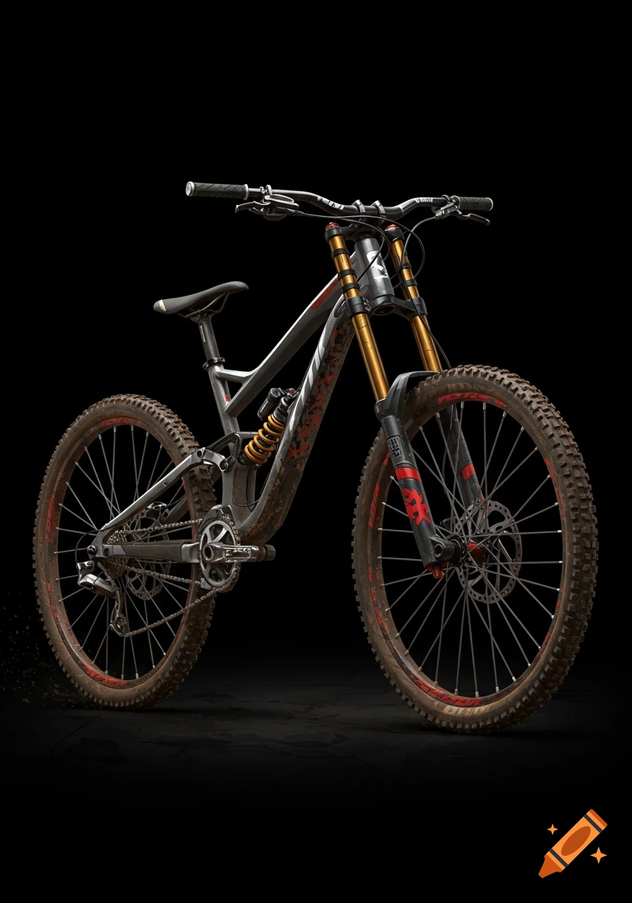 A photorealistic red and black BMX bike against a dark, industrial ...