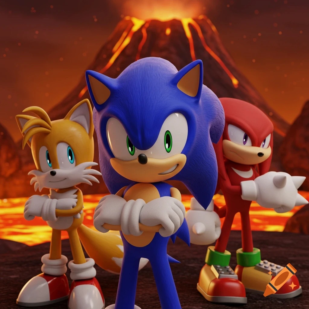 Sonic, Tails, and Knuckles stand with crossed arms in front of an ...