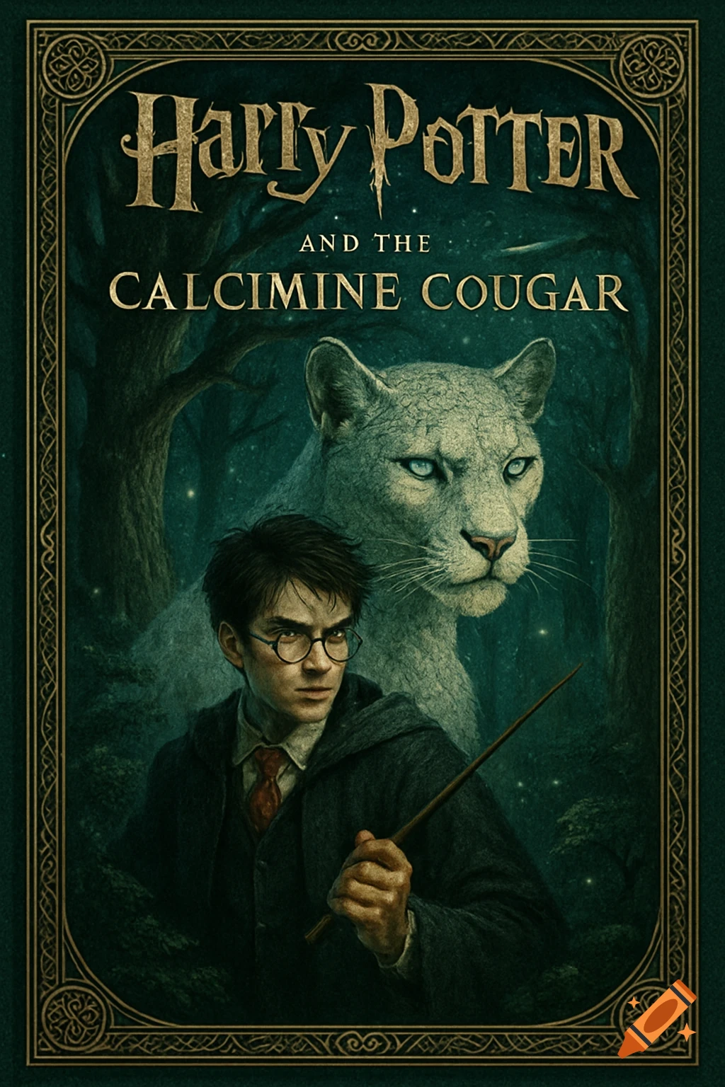 Illustrated book cover for "Harry Potter and the Calcimine Cougar ...