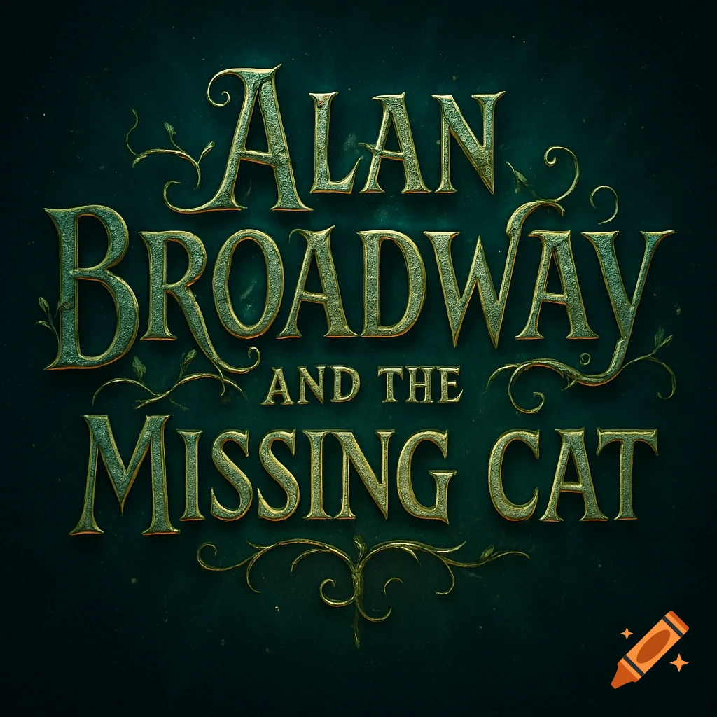 A movie-style title graphic for "ALAN BROADWAY AND THE MISSING CAT" in ...