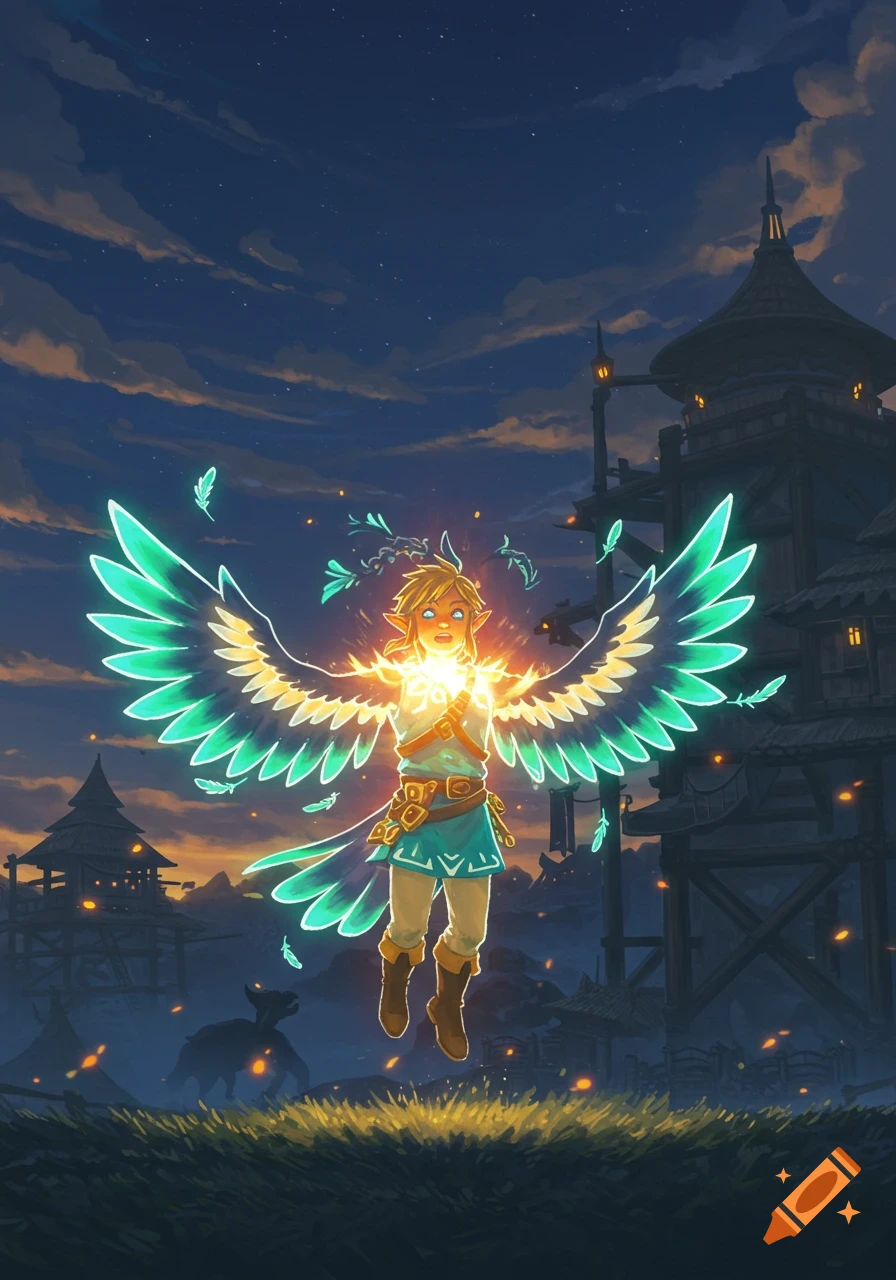 Link paints a vibrant aurora borealis into the night sky over a ...