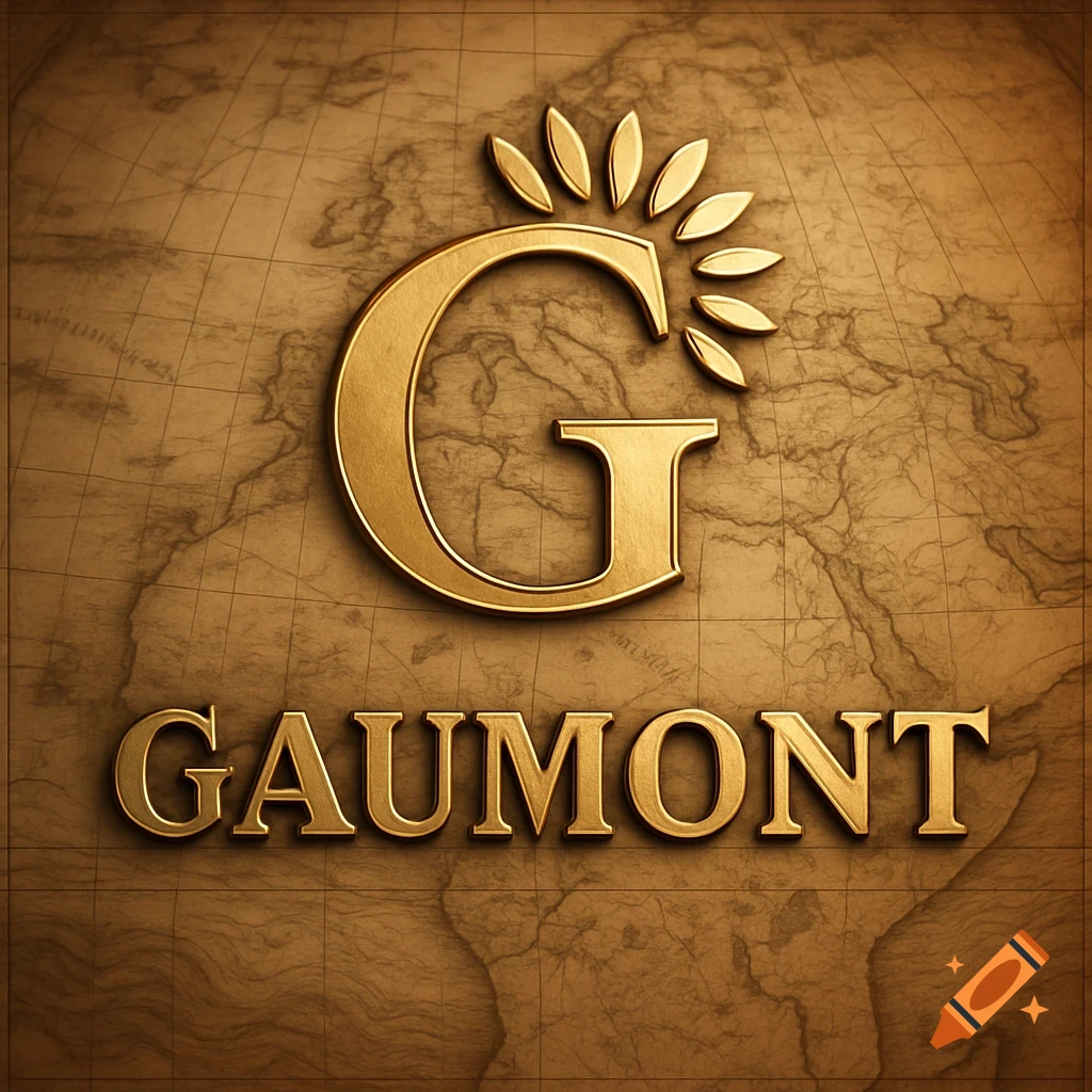 A golden Gaumont logo with a sunburst design above the word GAUMONT ...