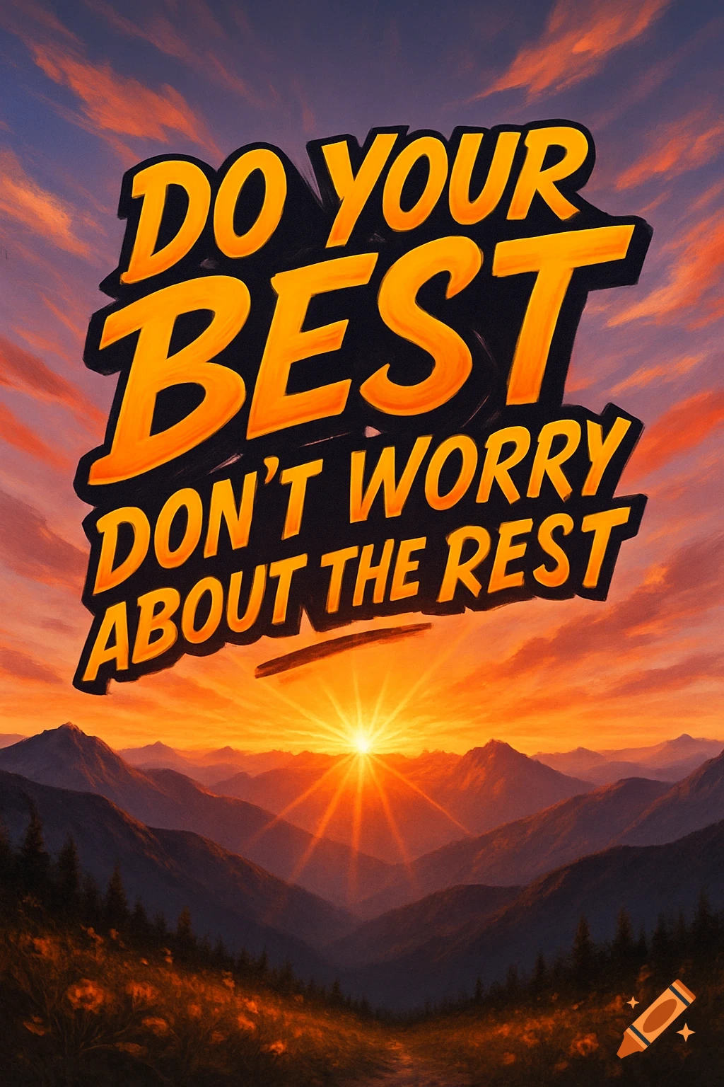 Vibrant sunset over mountains with the motivational text 'DO YOUR BEST ...