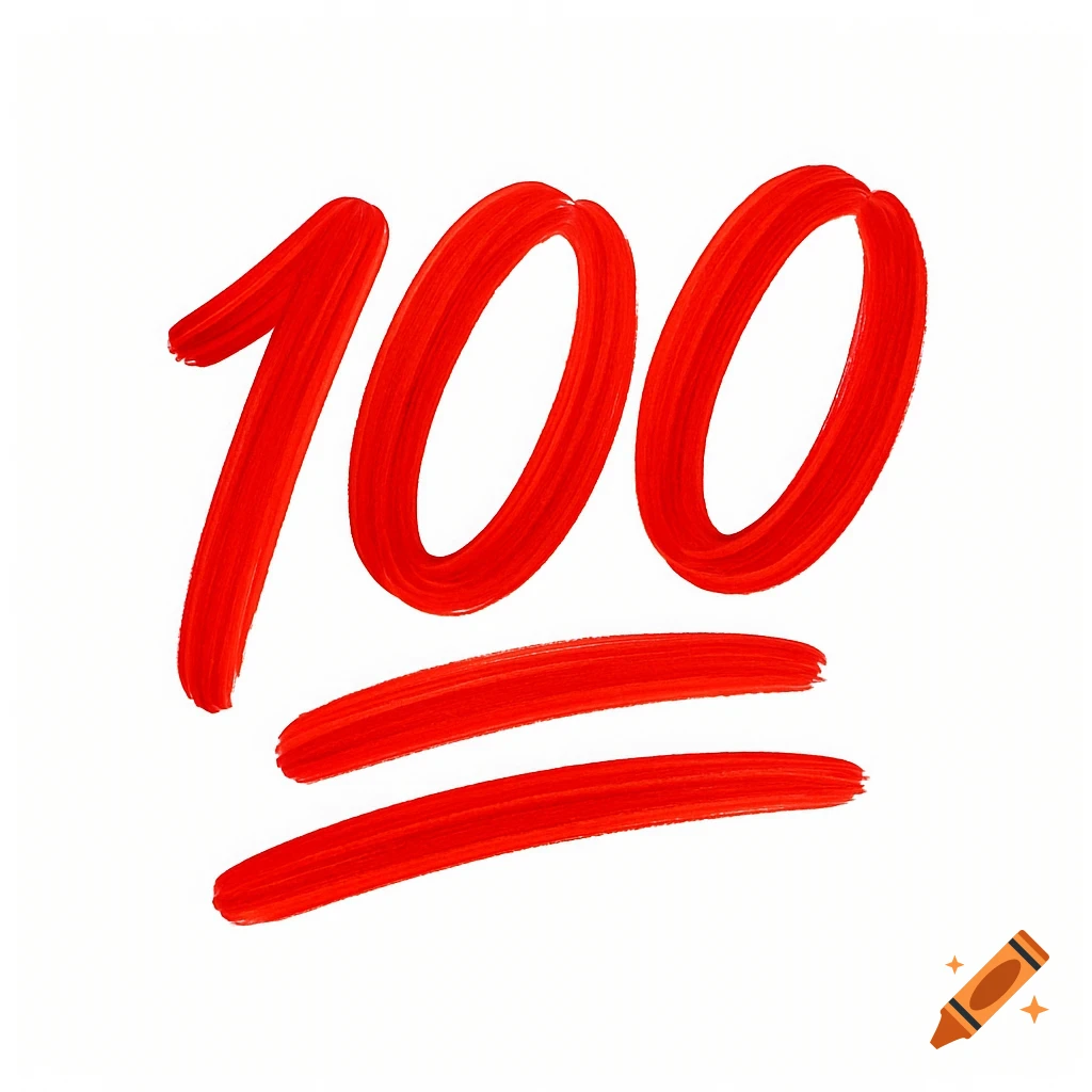 A vibrant red 100 emoji with brushstroke texture, featuring two red ...