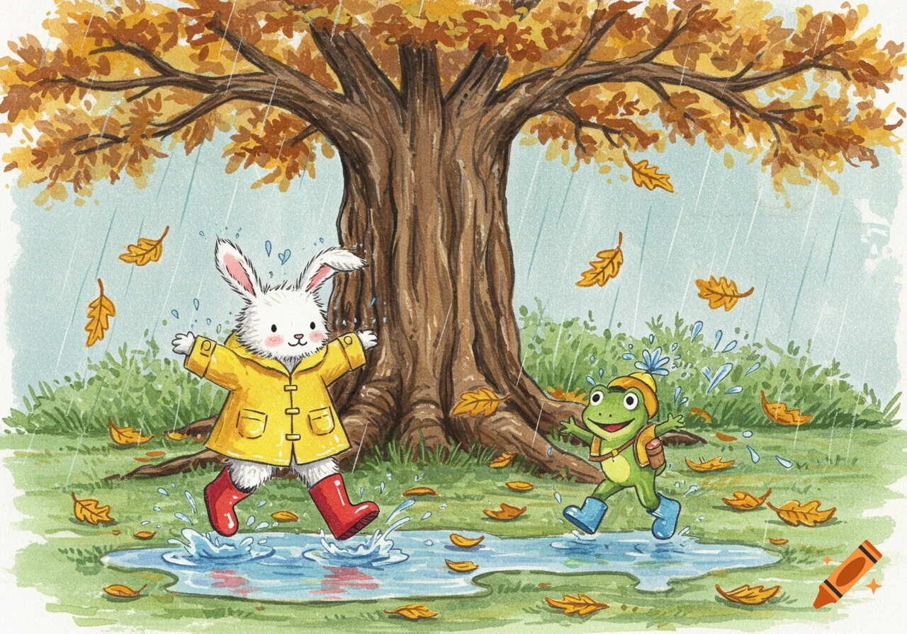 A cute cartoon rabbit sits in green grass among a red tulip, white ...