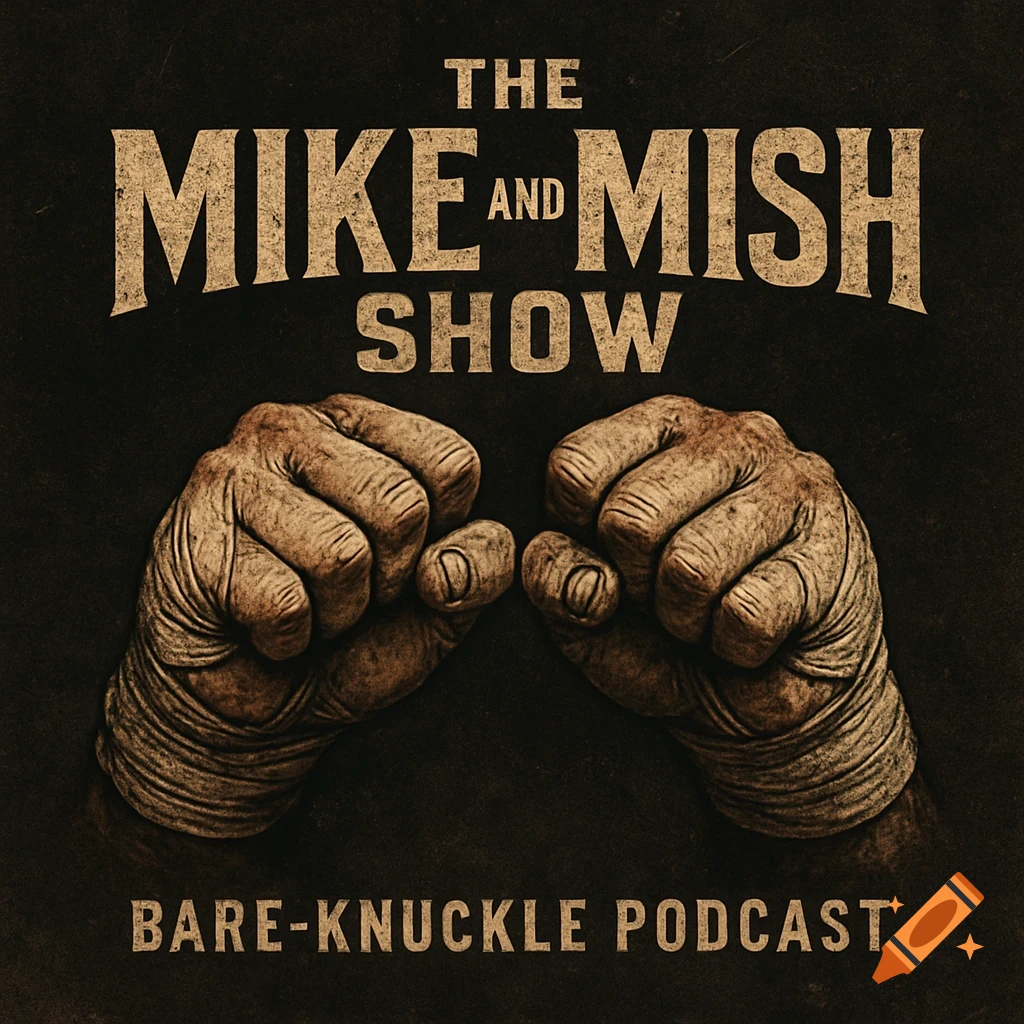 A gritty logo for The Mike and Mish Show podcast, featuring two ...