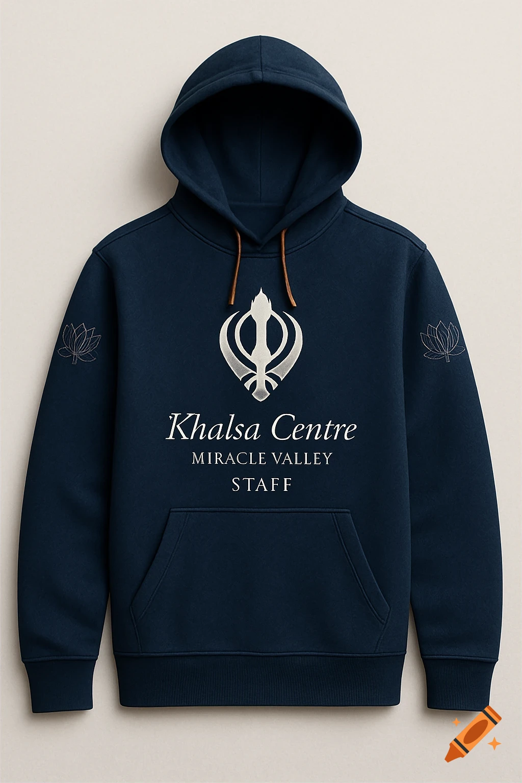 A dark blue hoodie featuring a white Khanda symbol and text 'Khalsa ...
