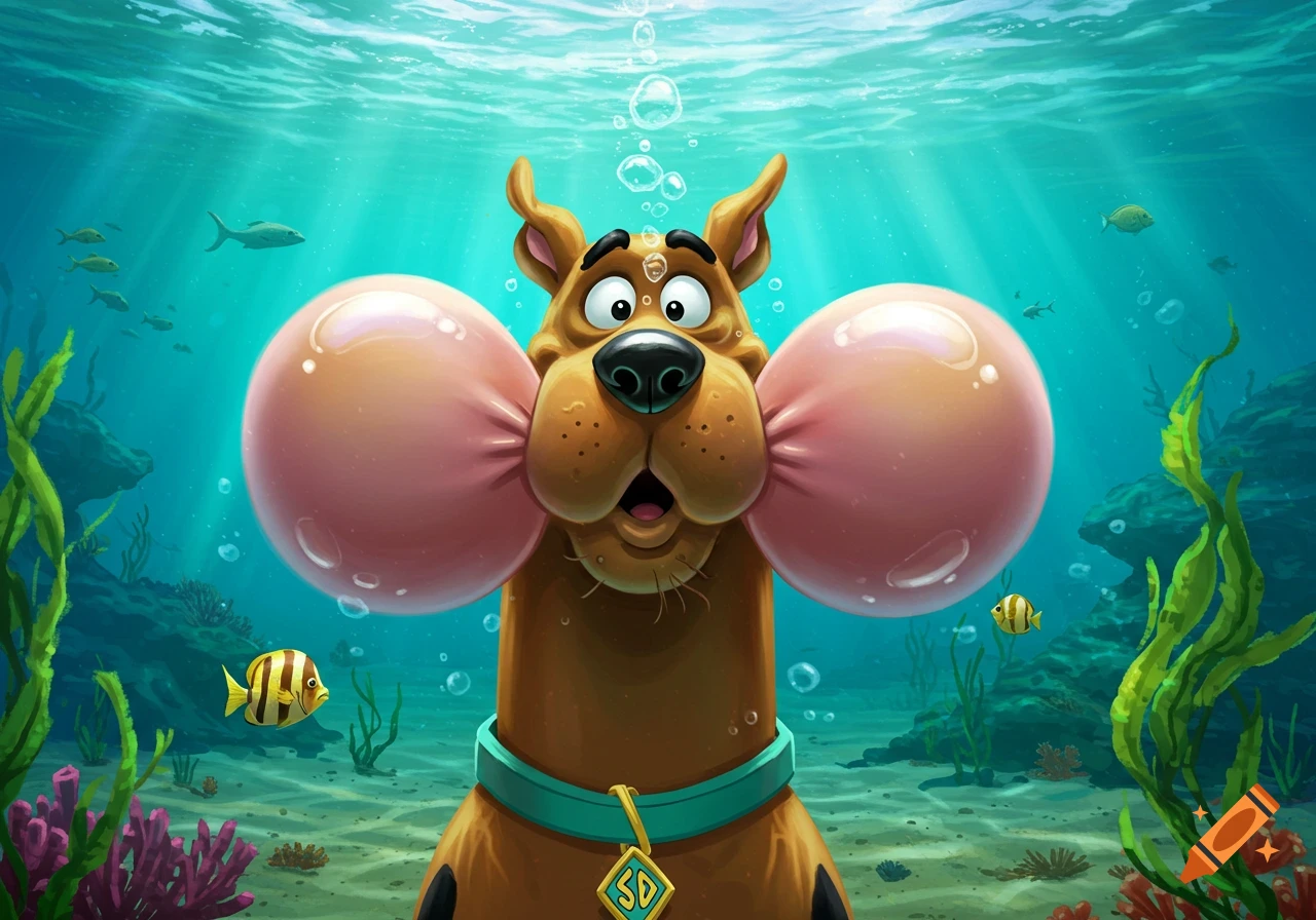 Scooby Doo relaxes in a bubbly outdoor hot tub at night, surrounded by ...