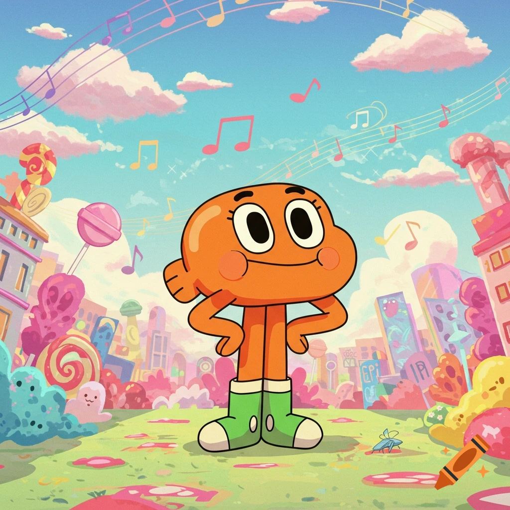 A person in a blue Gumball Watterson mascot costume stands on a paved ...