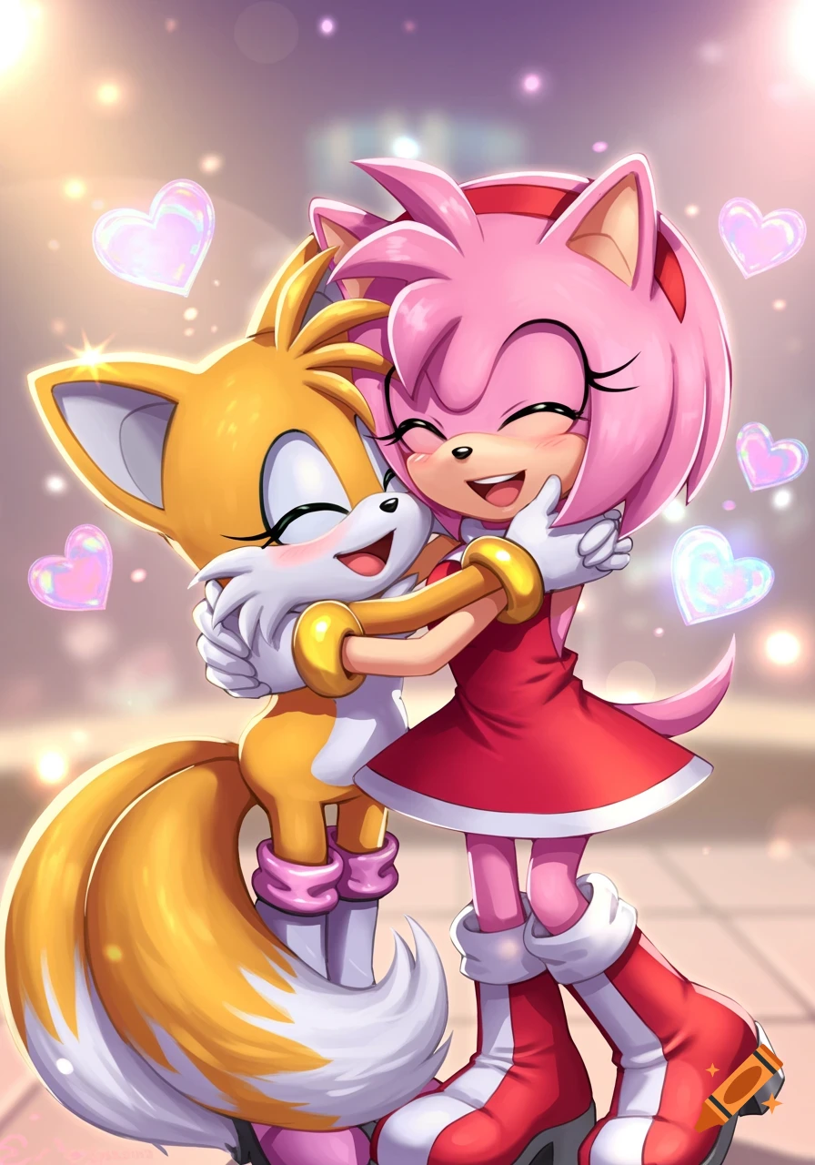 Amy Rose from Sonic the Hedgehog, in a red dress, stands with arms ...