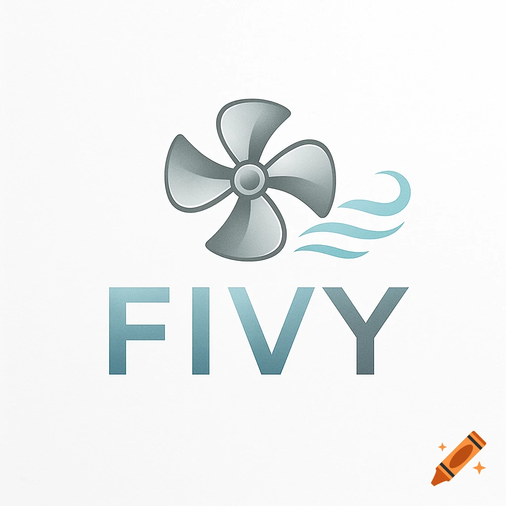 A business logo featuring a grey fan icon with blue wavy lines, and the ...