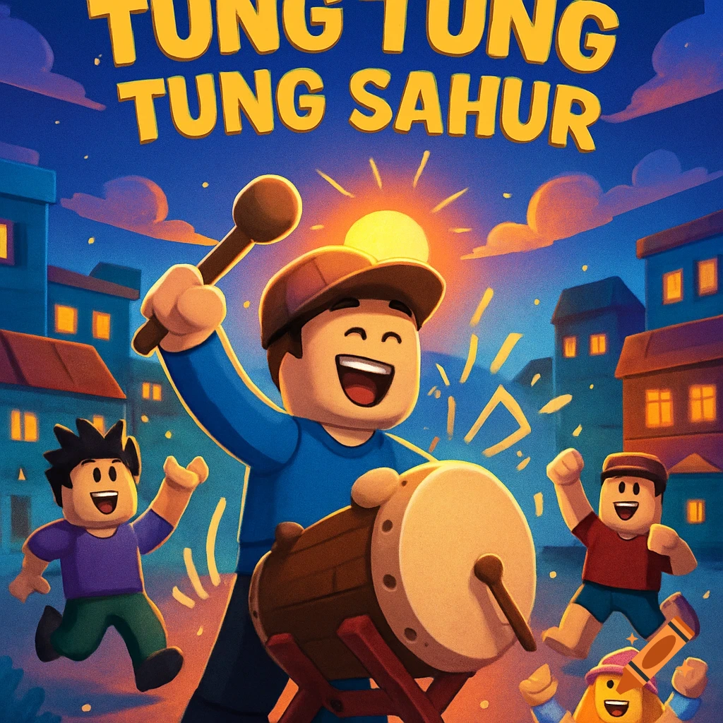 An illustration of a Muslim family eating Sahur under a crescent moon ...