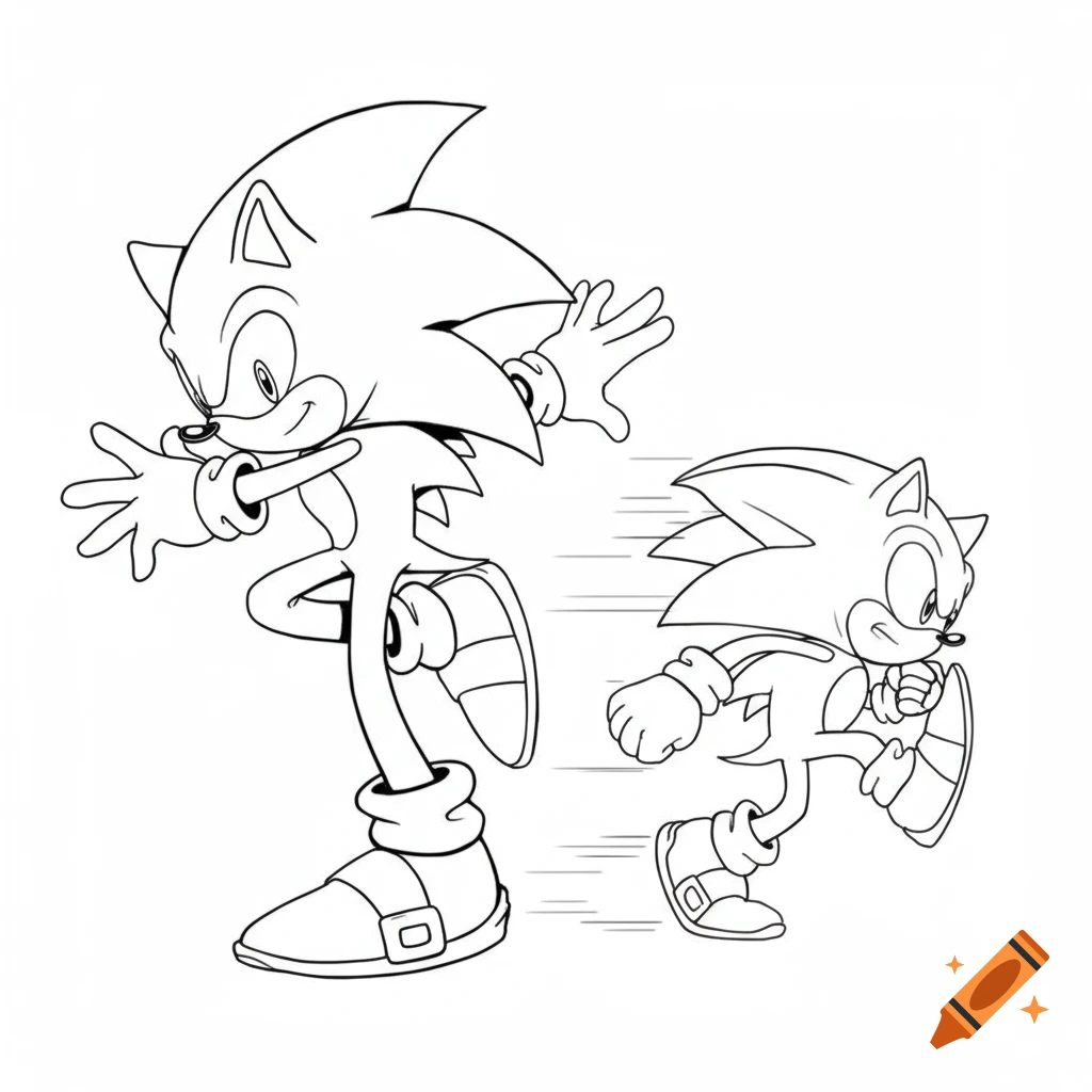 Line art drawing of two Sonic the Hedgehog characters, one posing and ...