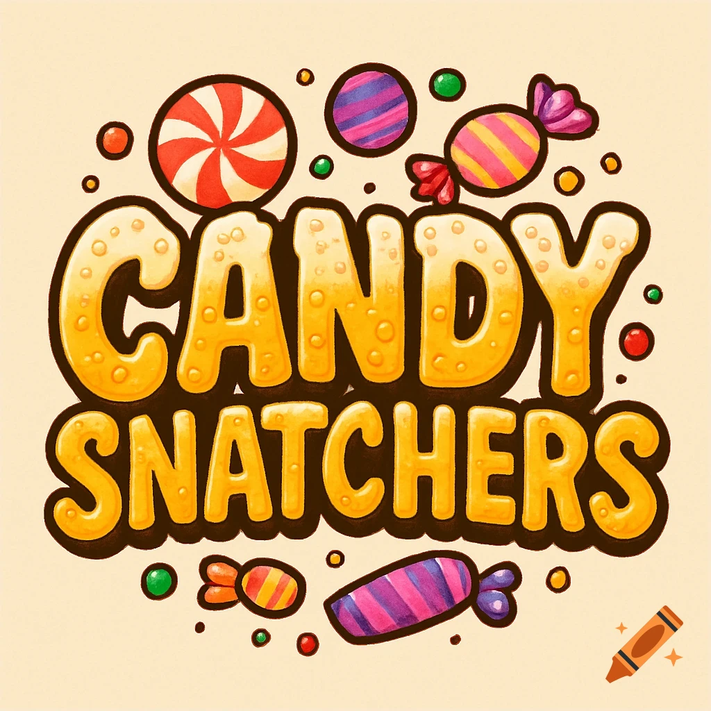 A colorful logo illustration featuring the words 'CANDY SNATCHERS' in ...