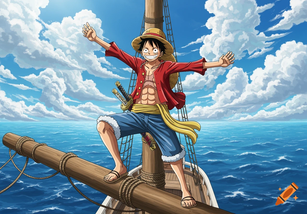 Luffy and Naruto stand ready to fight in a large stadium arena ...