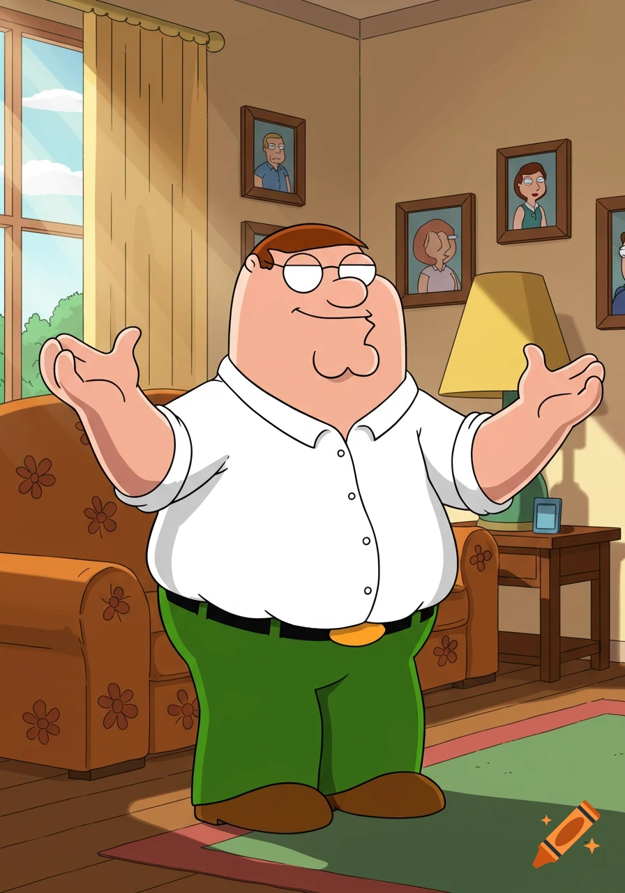 Cartoon of Peter Griffin giving food to smiling African children in a ...