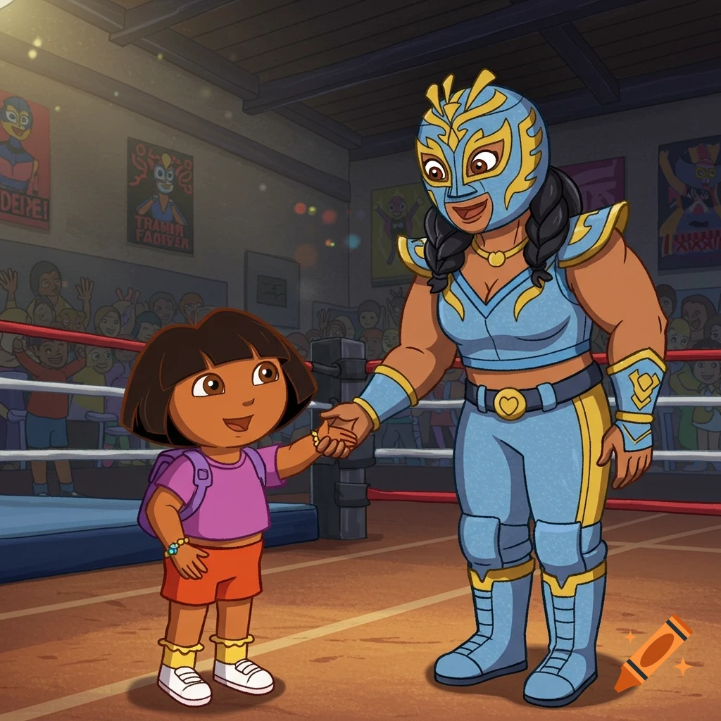 Cartoon illustration of Dora the Explorer in a jungle with the word ...