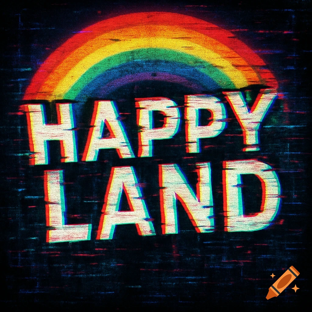 A glitch art icon featuring a vibrant rainbow arch above the corrupted ...