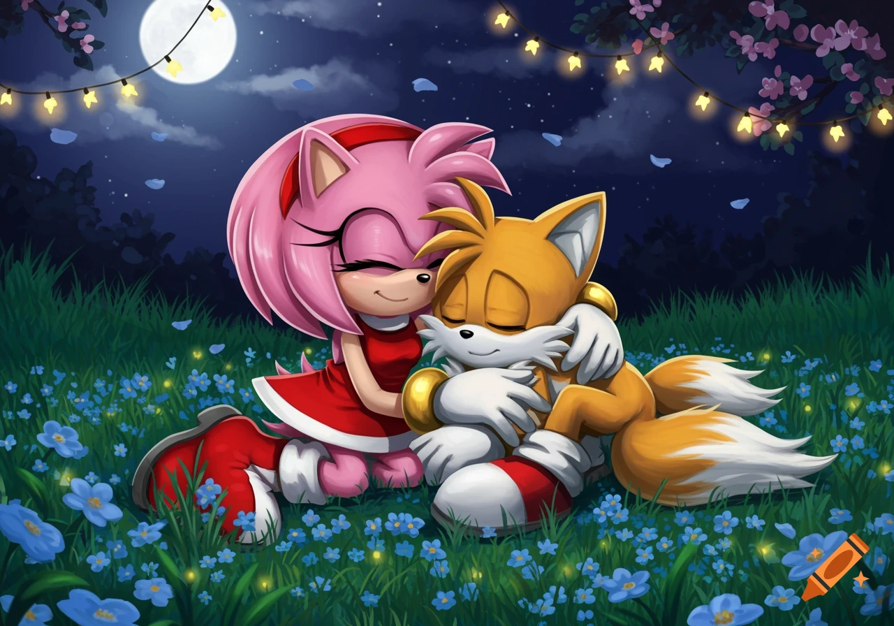 Sonic lying knocked out on grass with swirly eyes and tongue out, while ...