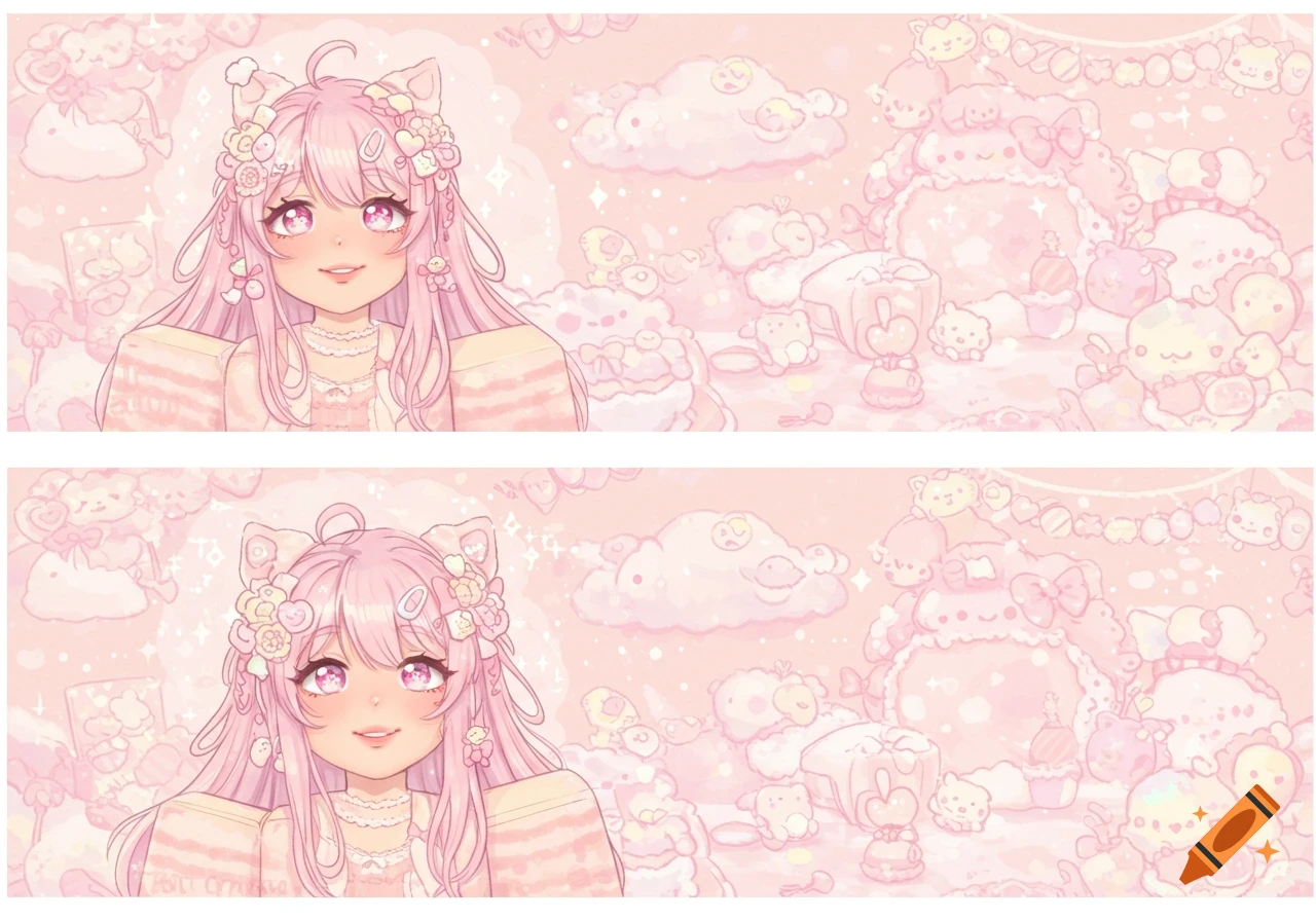 A pastel pink anime-style Roblox avatar with long hair and flowers is ...