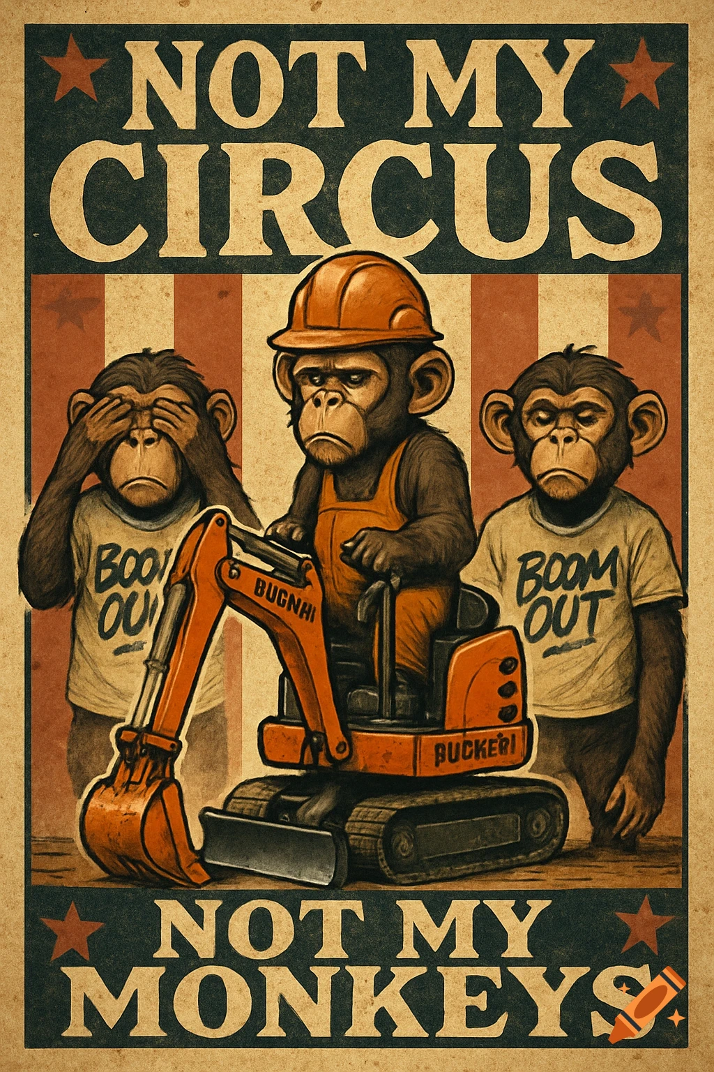 A vintage-style propaganda poster with a smiling cartoon yellow star ...