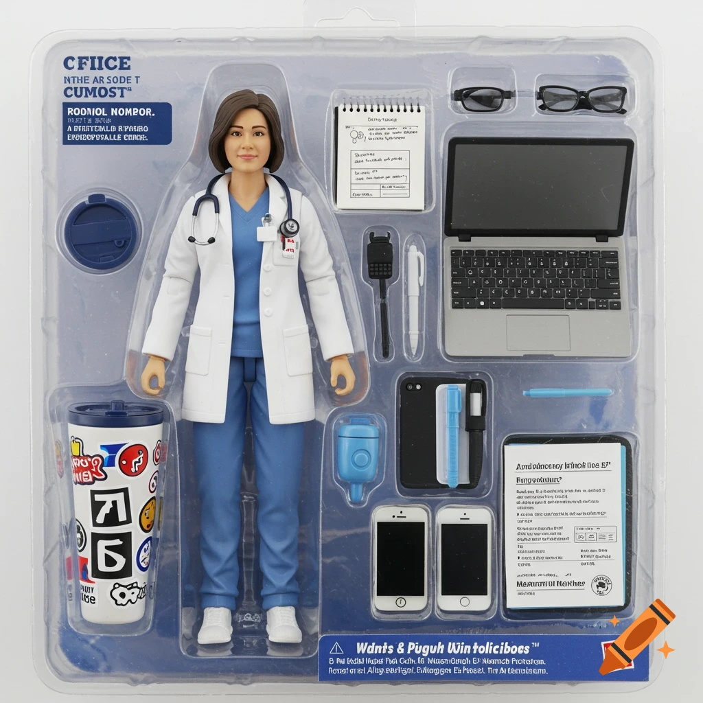 A nurse action figure in its plastic packaging, with accessories ...