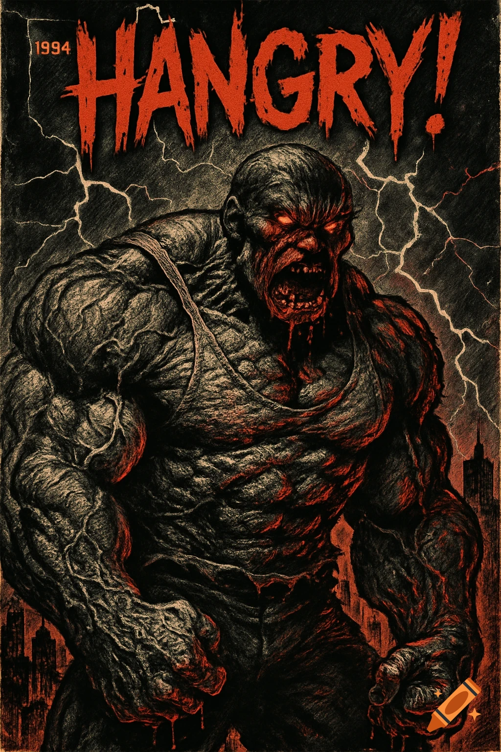 Dark, edgy 1994 comic book cover with a scary, muscular monster with ...