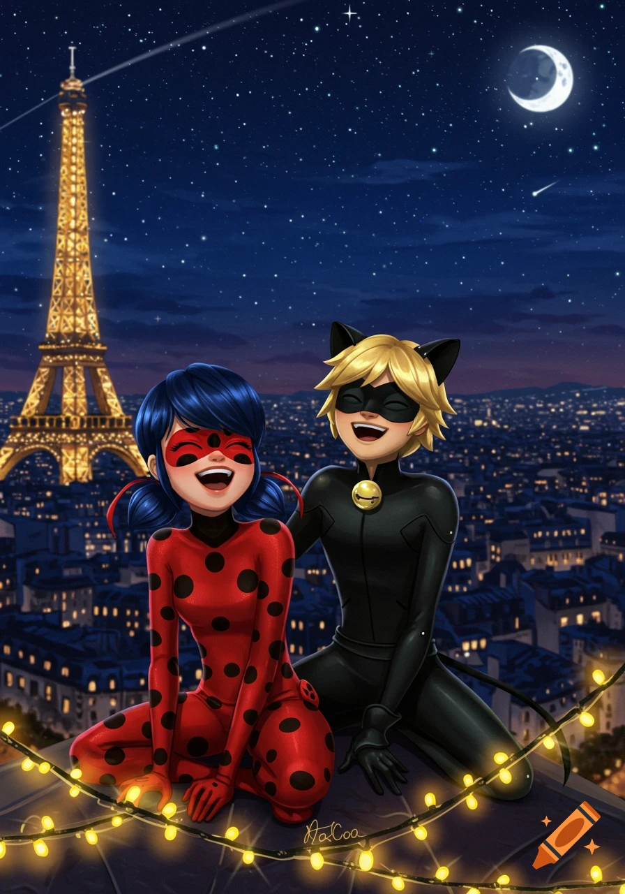 Ladybug from Miraculous Ladybug stands on a rooftop overlooking Paris ...