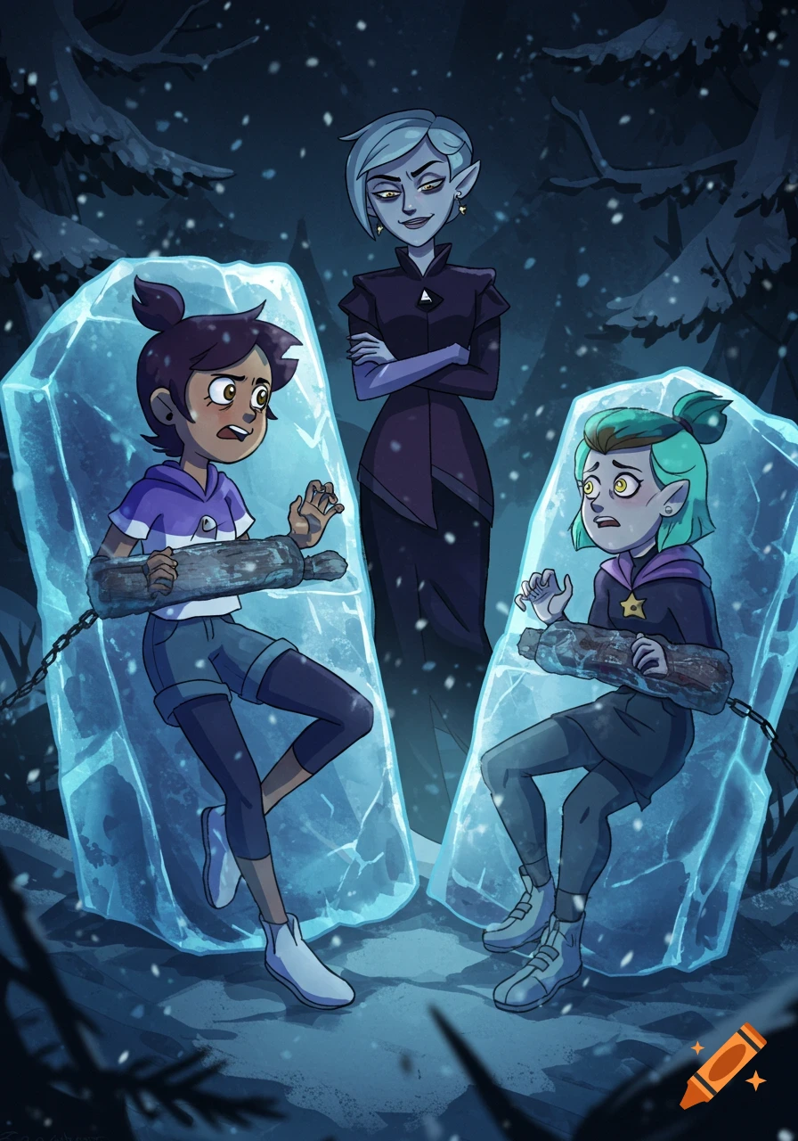 Two animated girls, Luz and Amity, hold hands, surrounded by swirling ...