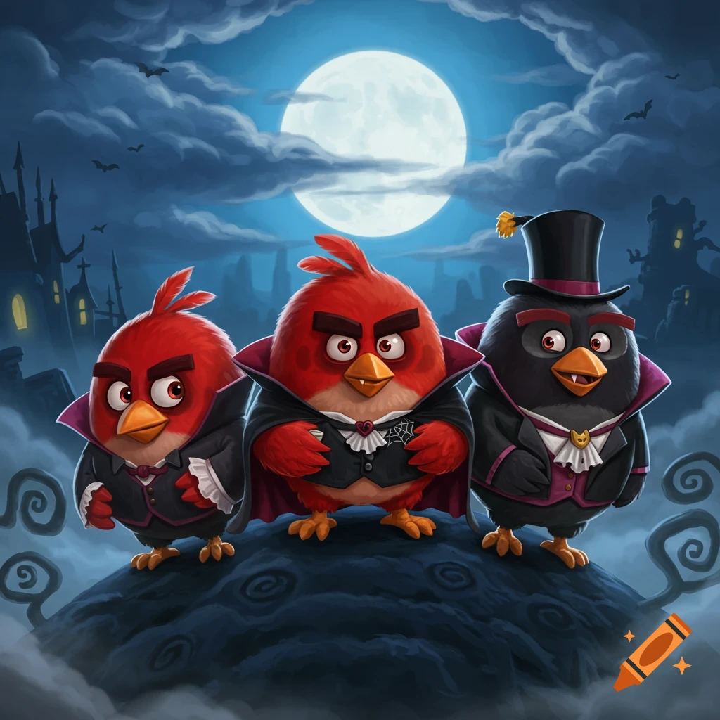 An angry, blue triangle bird character with red eyes and geometric ...