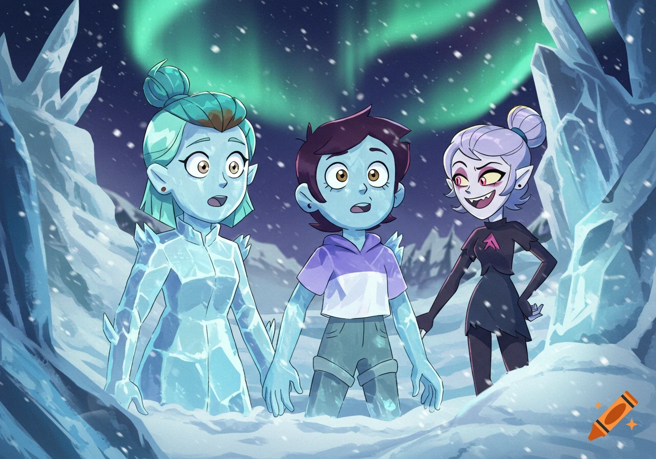 Steven Universe and Luz Noceda, in an animated style, brave an icy ...