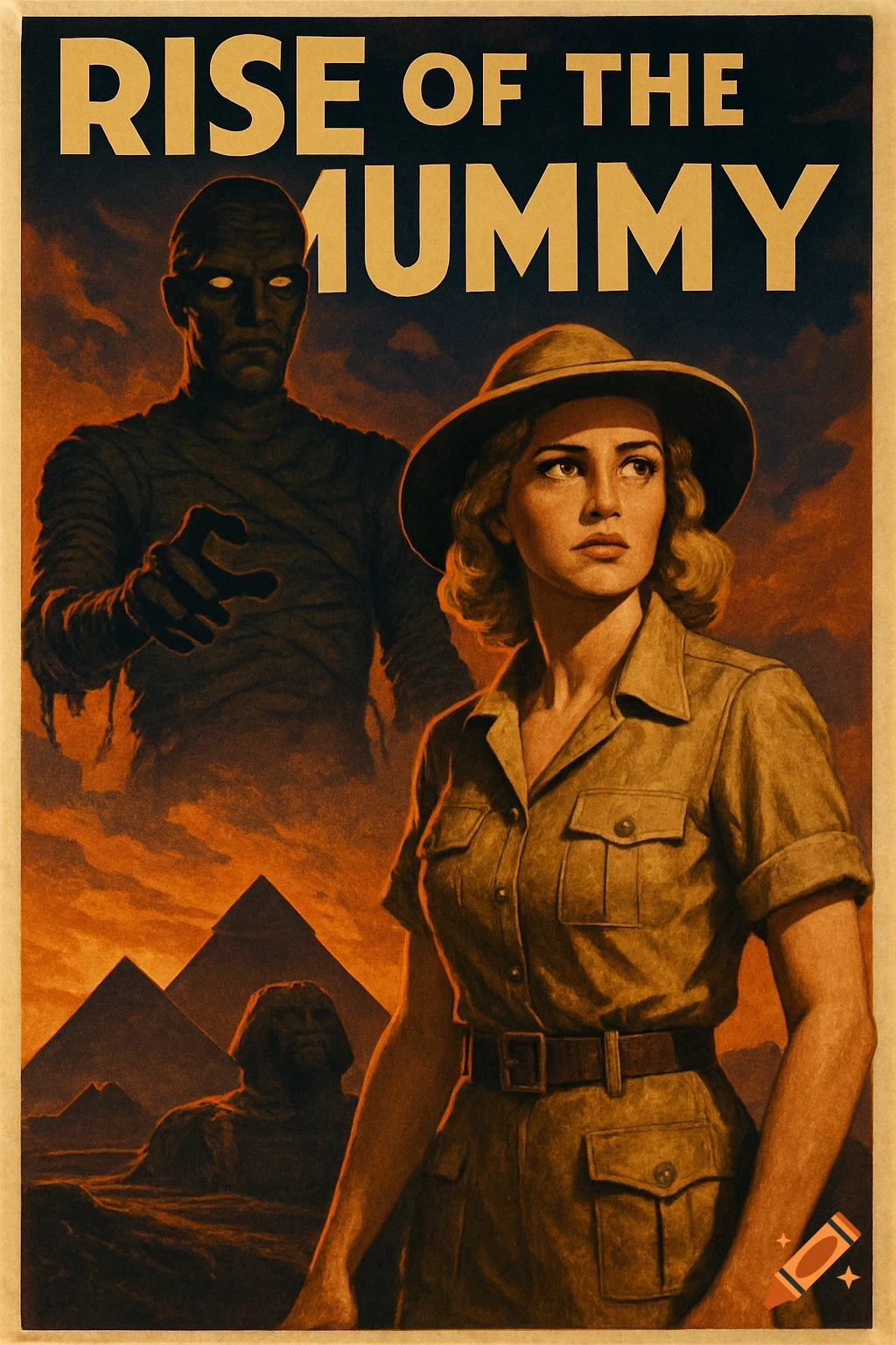 A vintage 1930s movie poster for 'Rise of the Mummy' showing an ...