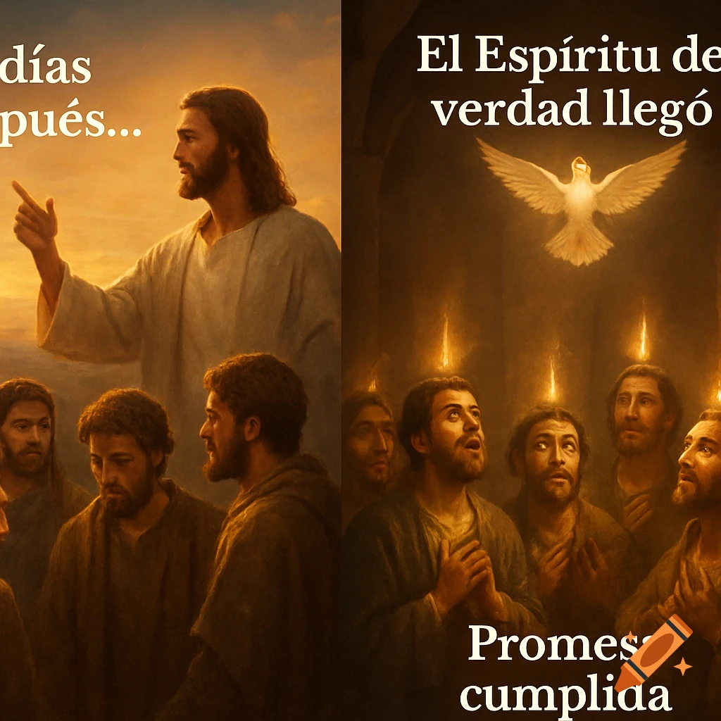 Two scenes: Jesus speaking to disciples at sunset, and disciples ...