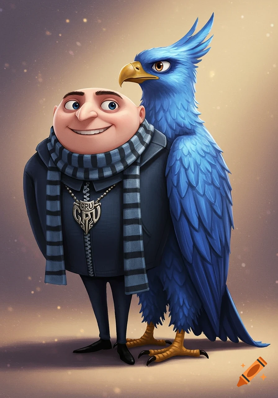 Cartoon illustration of Gru from Despicable Me happily eating a ...