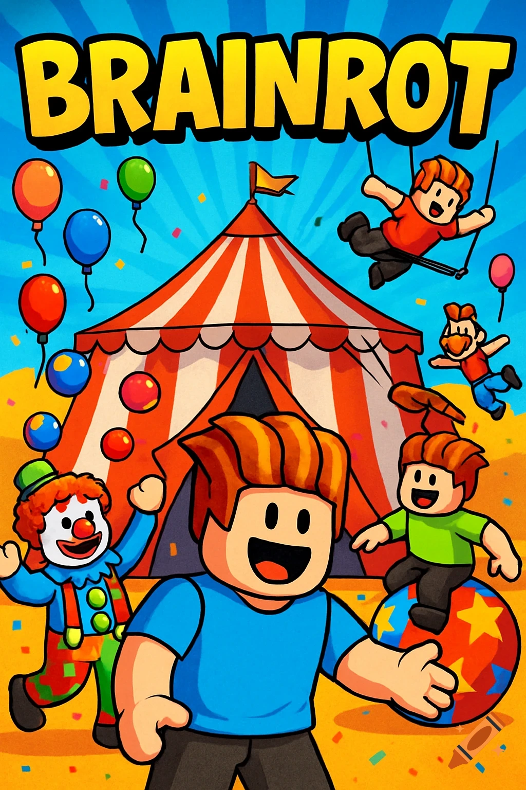 A Roblox-style character with a yellow head, blue body, yellow arms ...