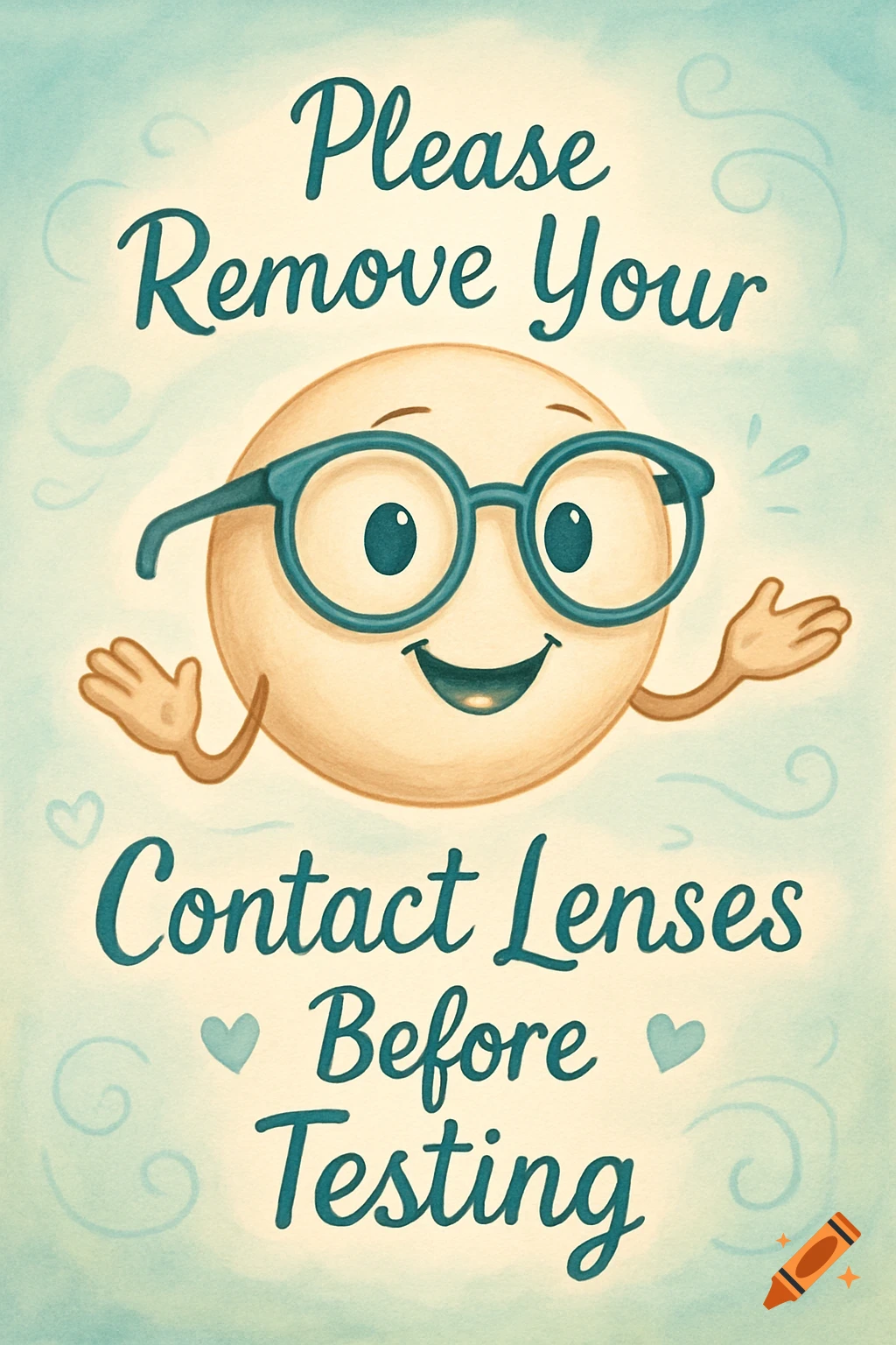 Cartoon sign for eye doctor's office featuring a smiling emoji with ...