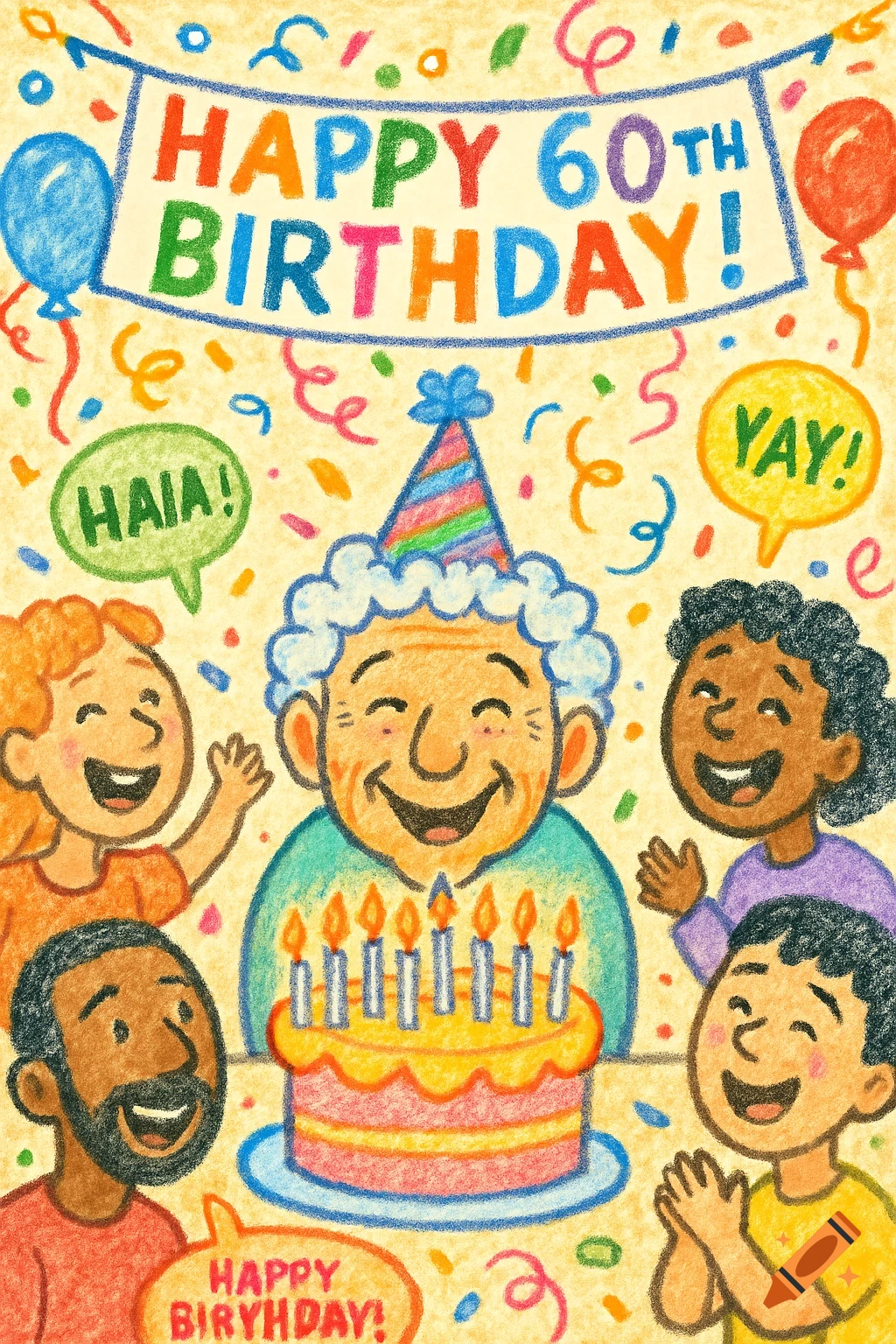 Cartoon birthday card featuring Joey from Friends holding a cake, with ...