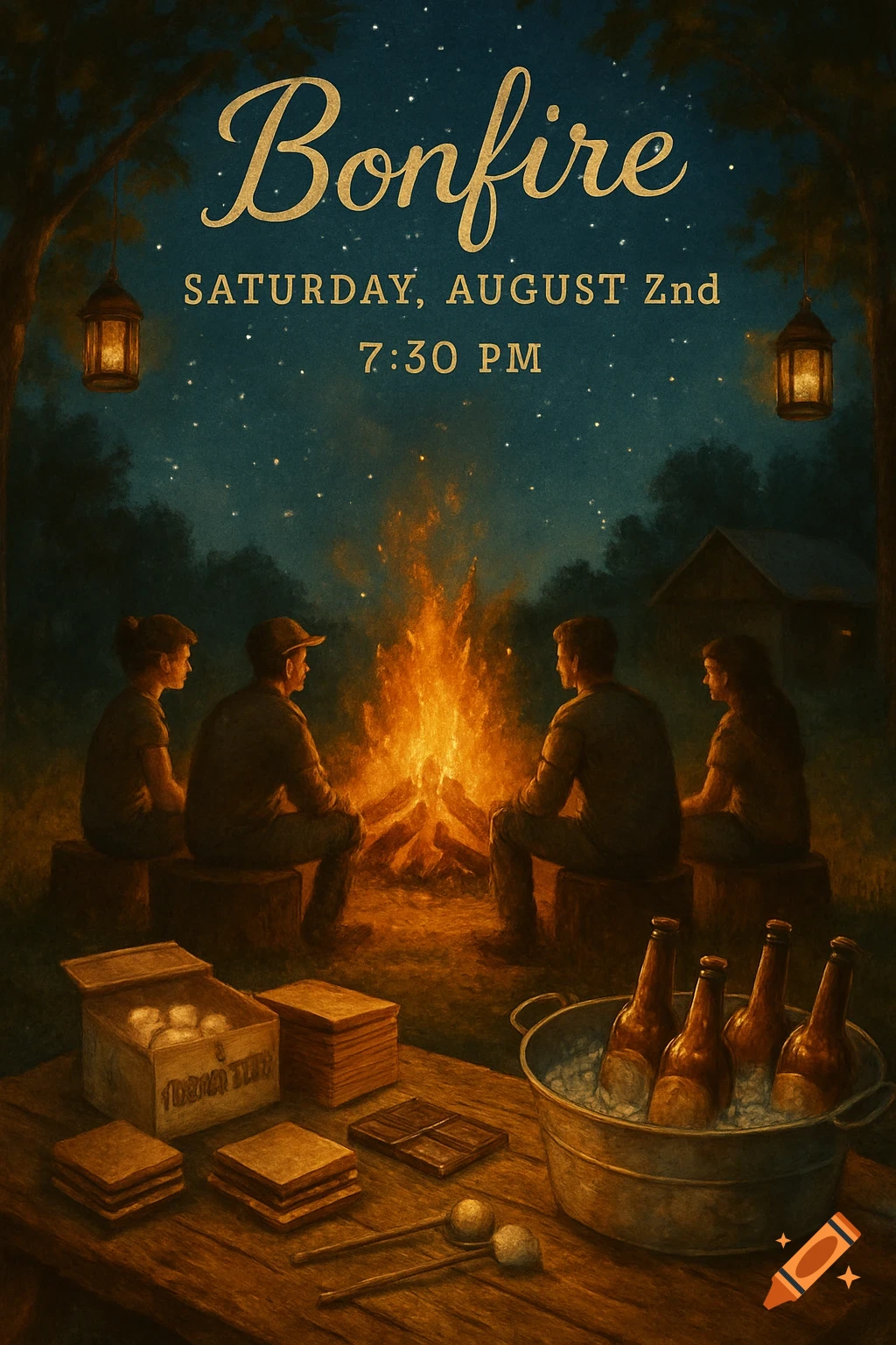 A stylized illustration of a BBQ invitation with a chalkboard sign ...