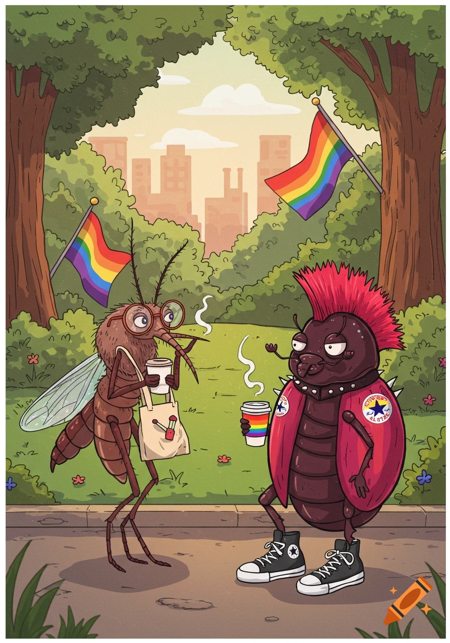 A cute cartoon cockroach with large eyes and a pink bow on its head ...