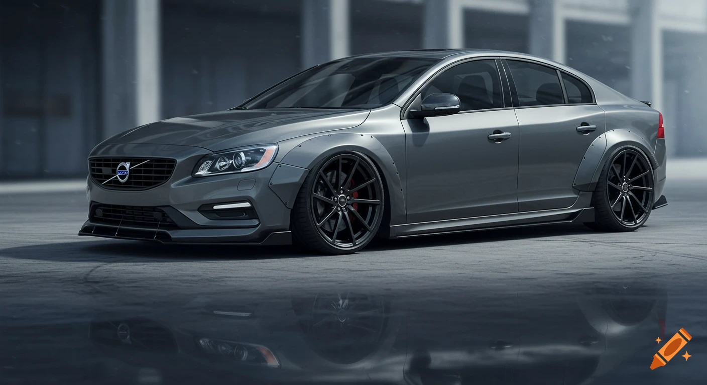 Rear view of a bronze Volvo S60 T5 sedan with a large black wickerbill ...