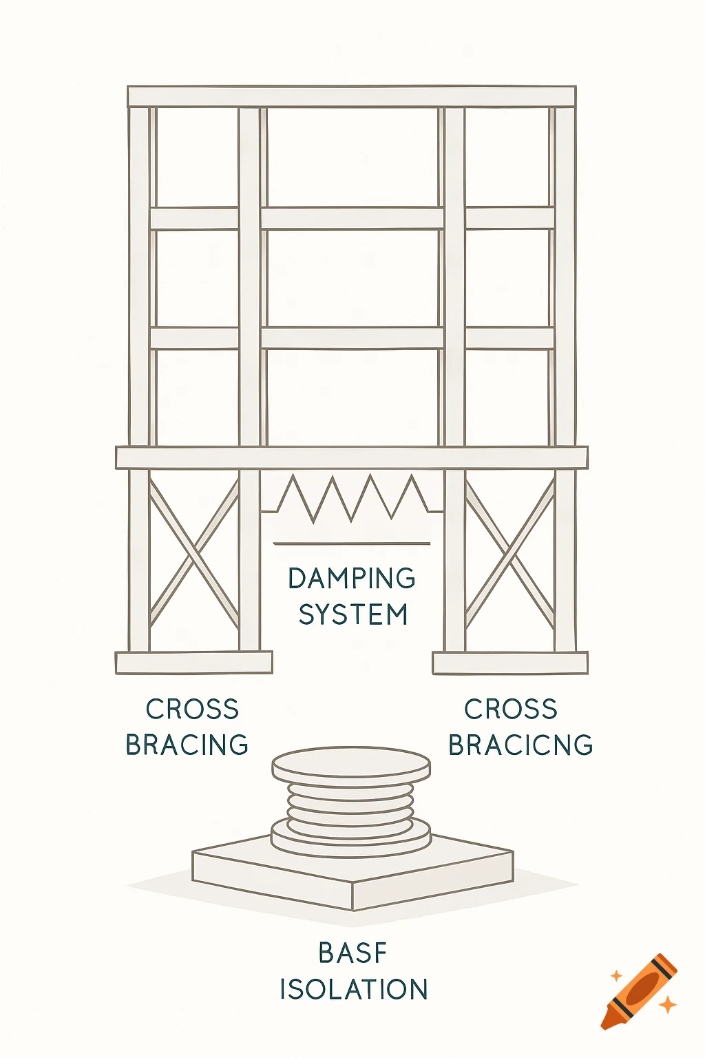 A simple line diagram of structural engineering elements, including ...