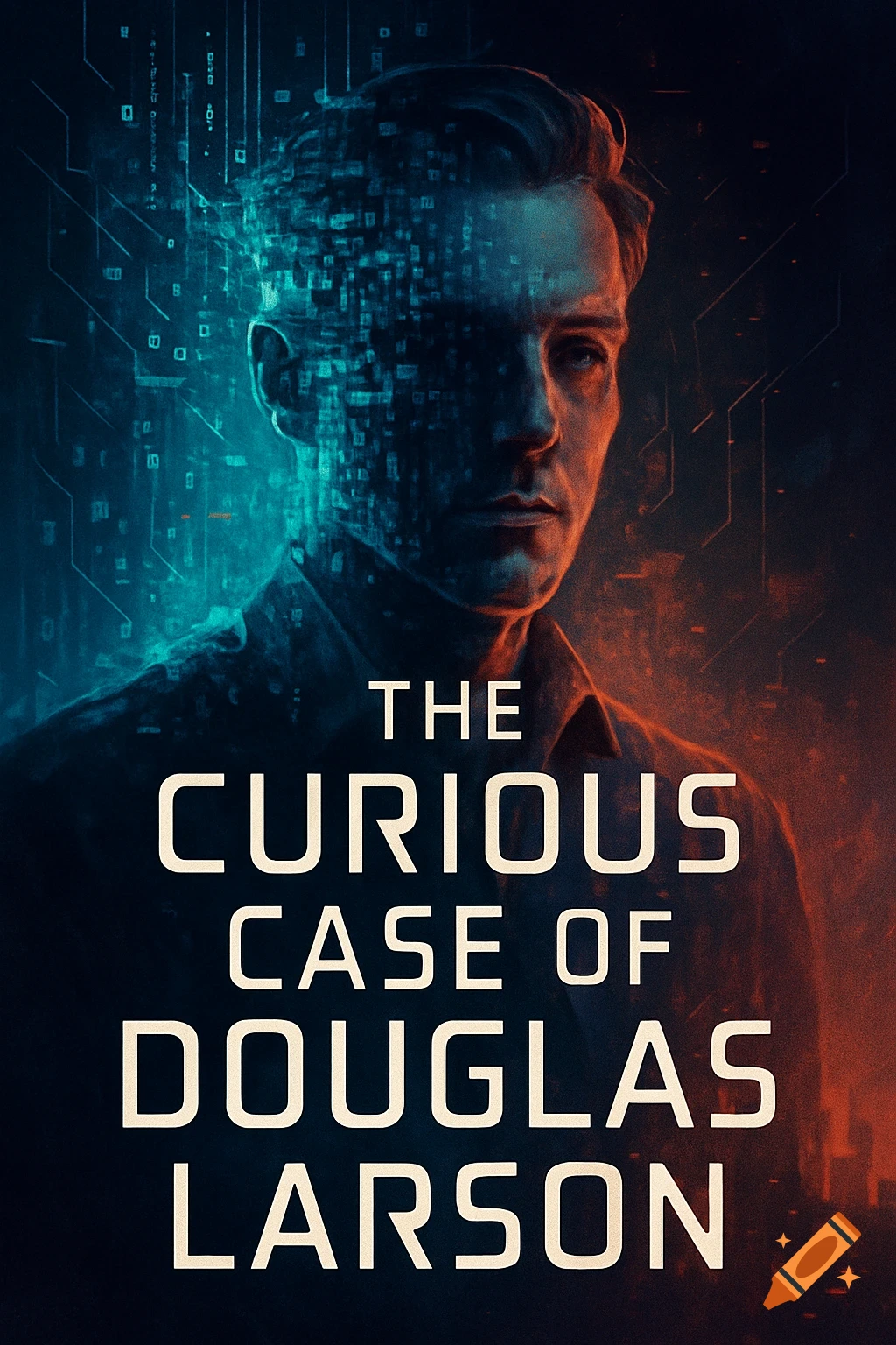 Digital art book cover featuring a man with half his face pixelating ...