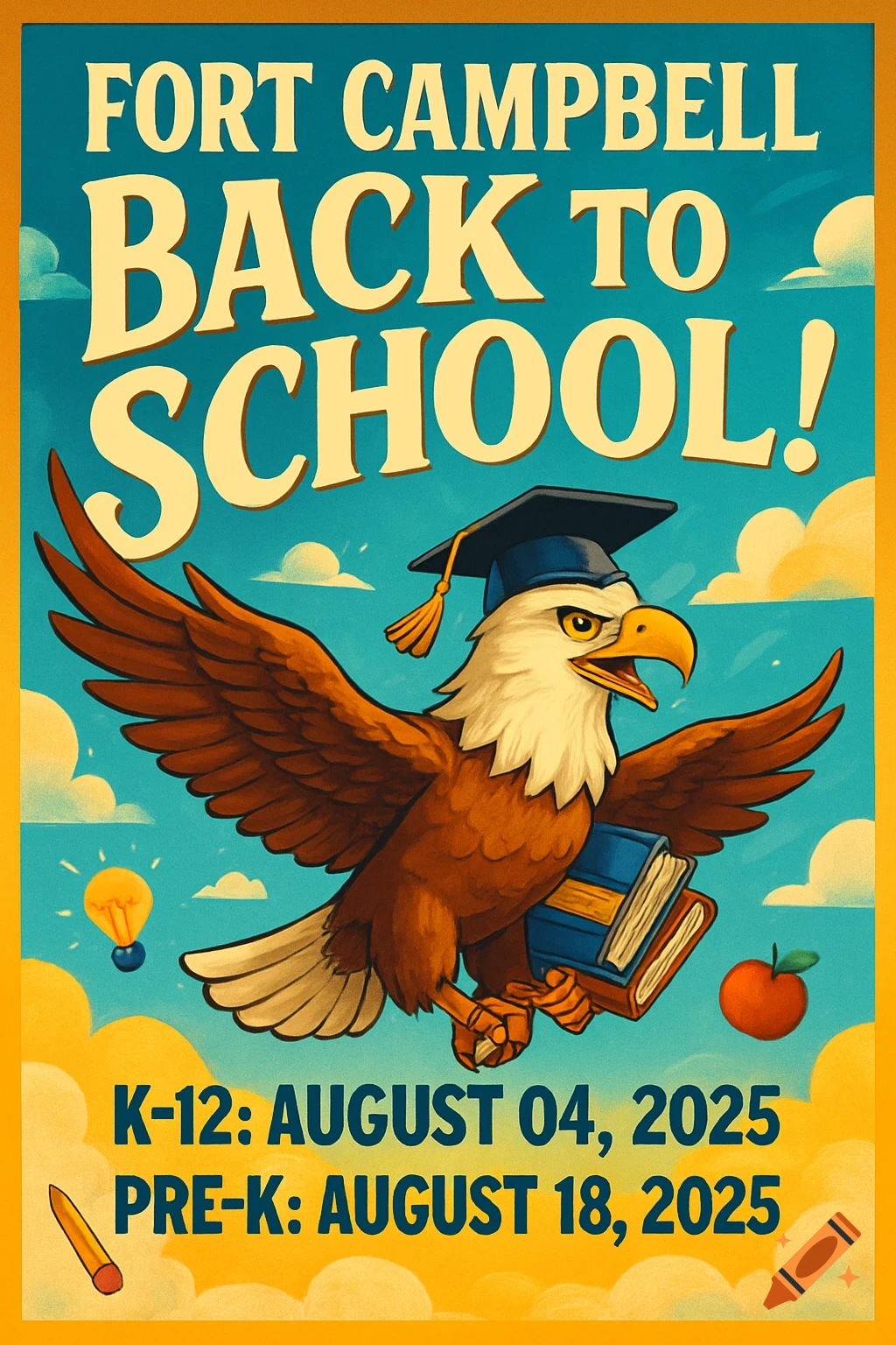 A colorful retro-style poster for "Fort Campbell Back to School ...