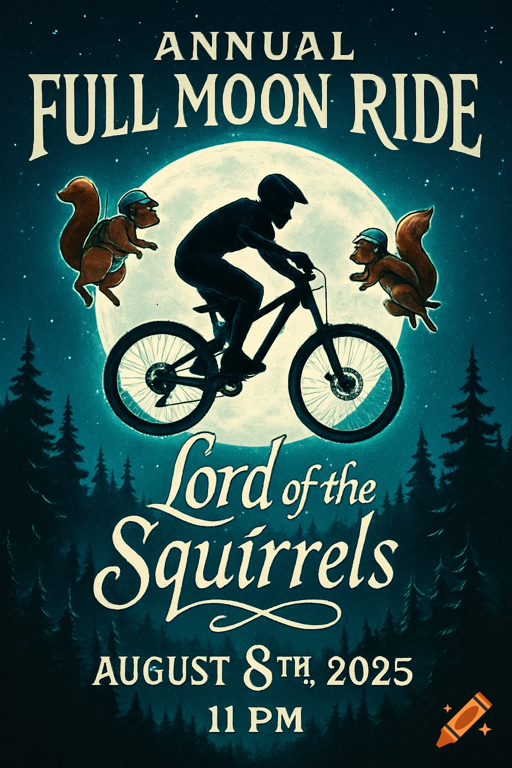 An illustrated movie night invitation for 'Only Murders in the Building' at Luna's, featuring a ...