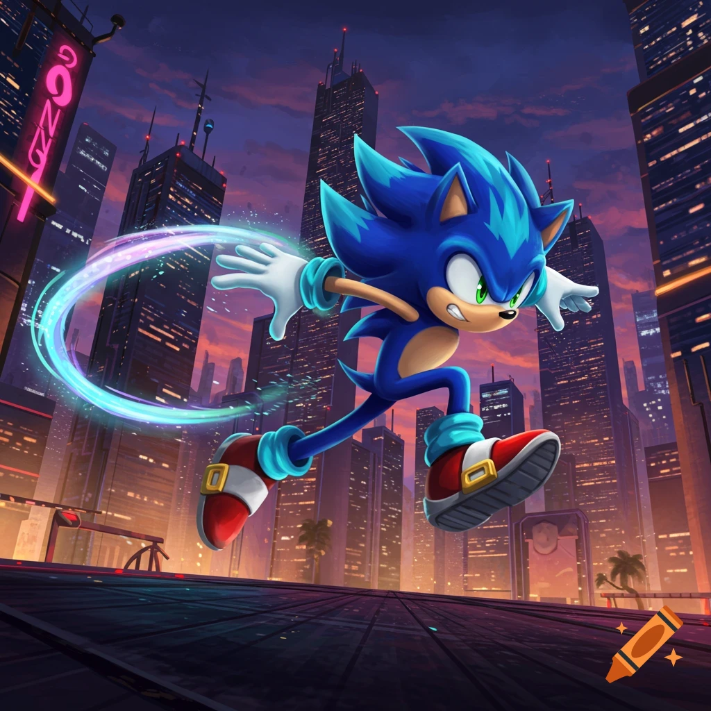 Sonic the Hedgehog with a red chip clip on his nose, smiling, against a ...