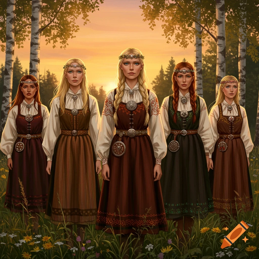 Three Women of Diverse Ethnicities in Traditional and Modern Clothing ...