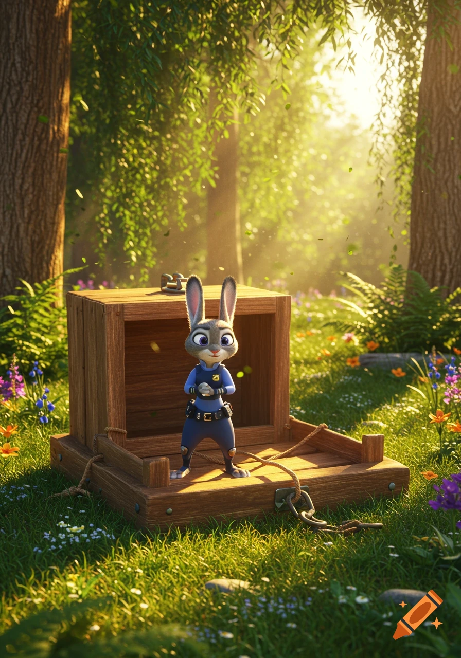 A cute white cartoon rabbit wearing a black leather jacket stands on a ...