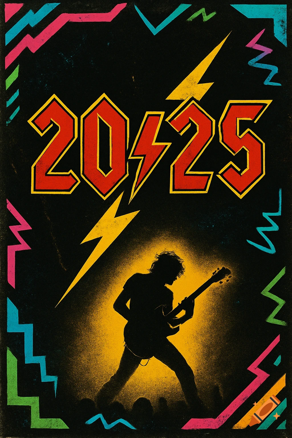 Bauhaus style concert poster with a red, yellow, and blue guitar ...