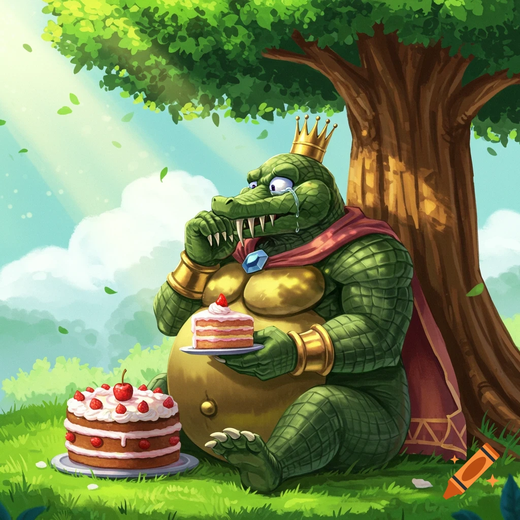 Cartoon illustration of King K. Rool sitting under a large tree ...