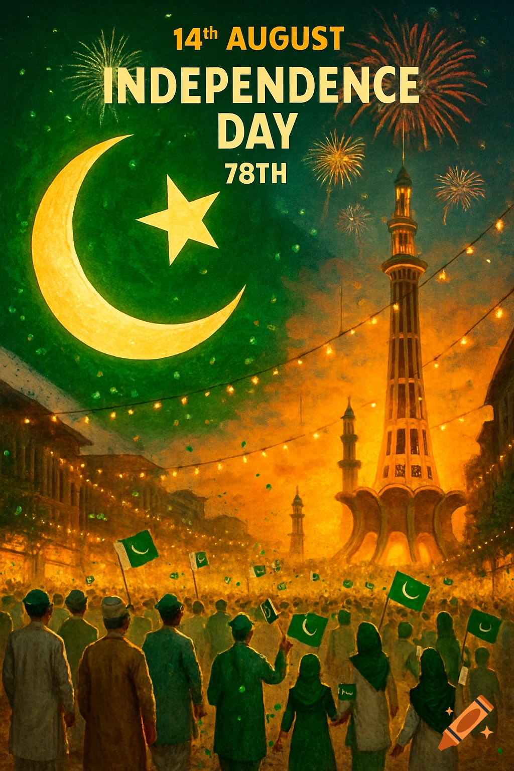 A vibrant painting of Pakistan's Independence Day celebration with ...
